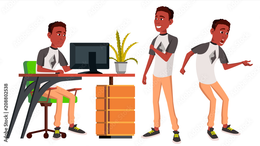 Office Worker Vector. Emotions. Lifestyle. Black. African. Business ...