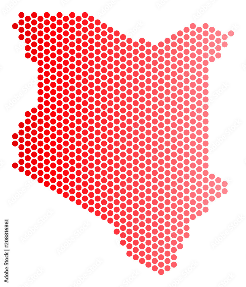 Red dotted Kenya map. Geographic scheme in red color with horizontal ...