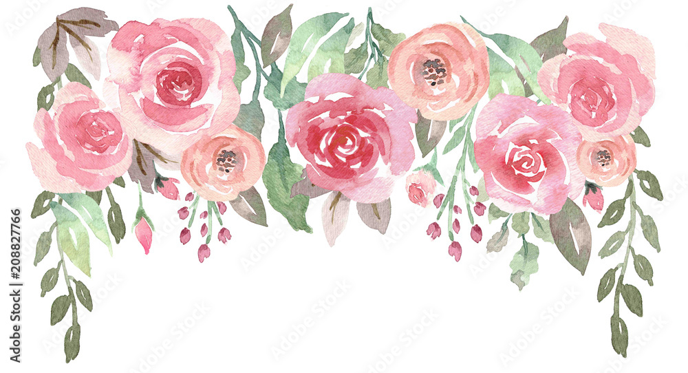 Loose Watercolor Floral Drop with Roses Stock Illustration | Adobe Stock