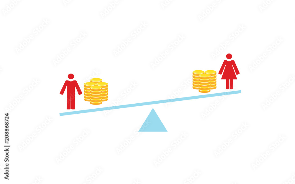 Vector image of a man and woman balancing on scales with coins ...