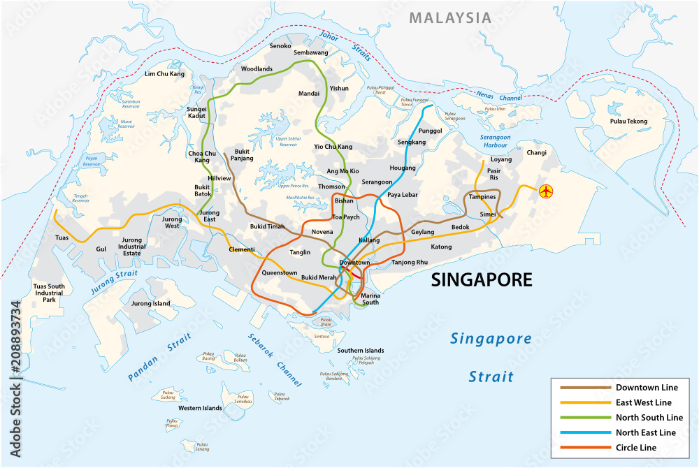 Republic of Singapore vector metro map Stock Vector | Adobe Stock