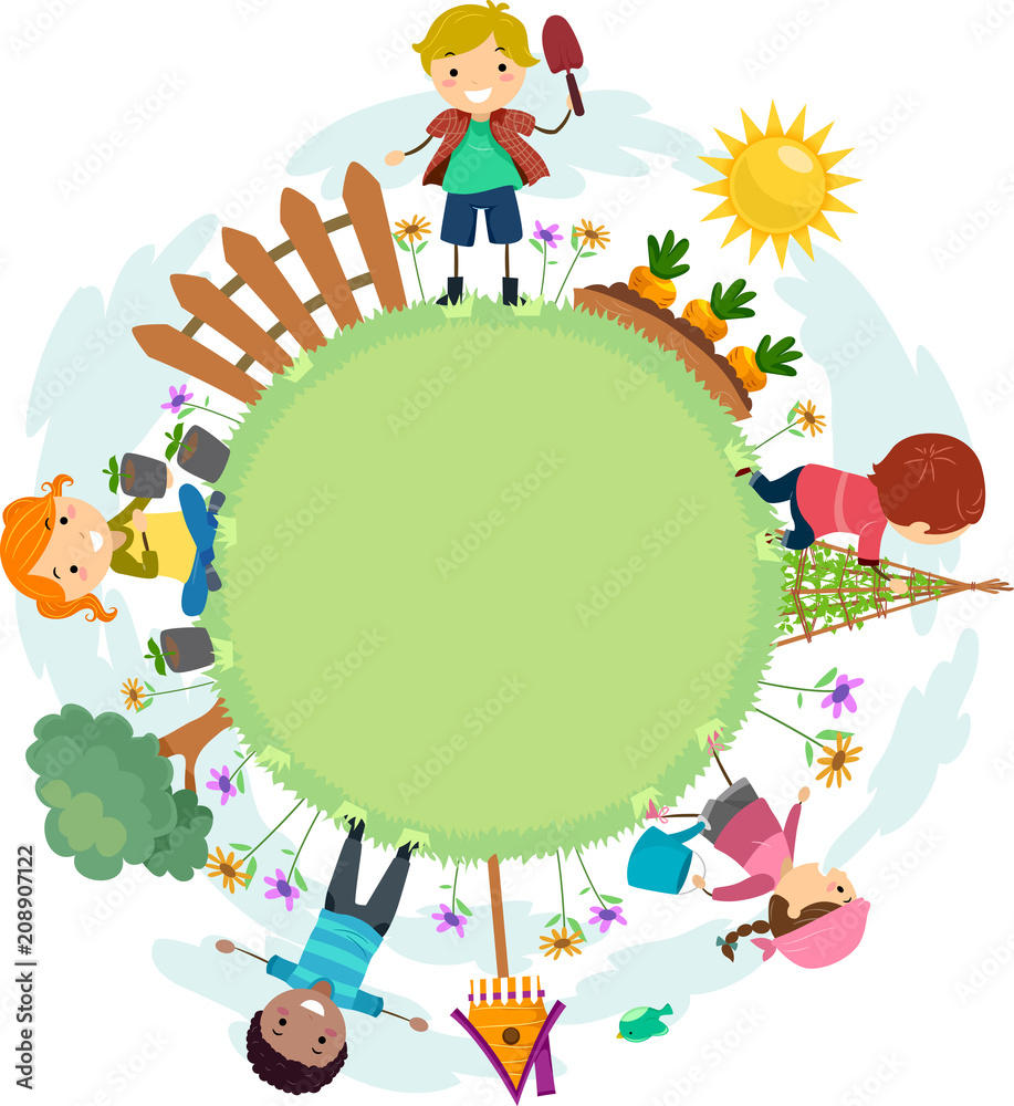 Stickman Kids Garden Frame Illustration Stock Vector | Adobe Stock