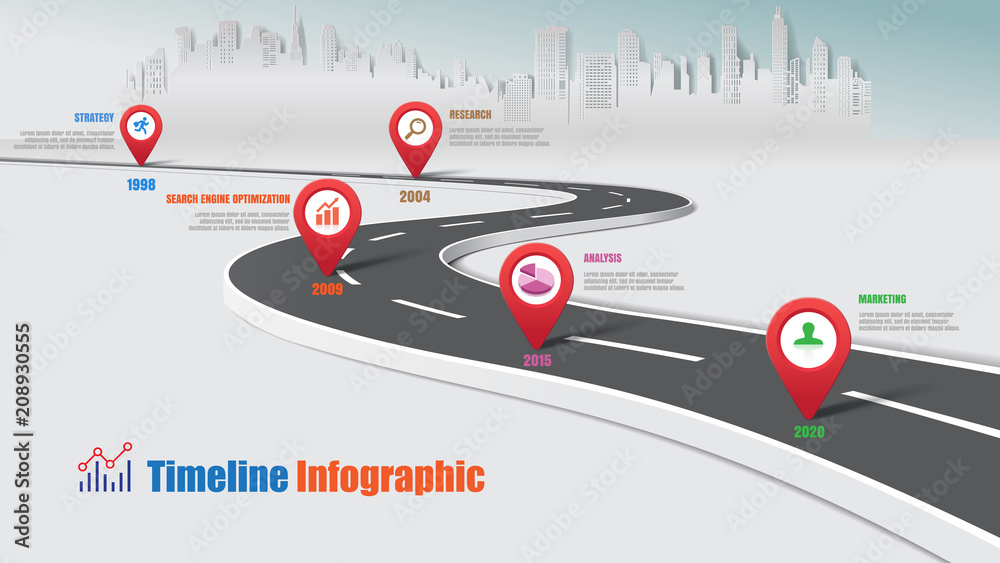 Business road map timeline infographic city expressway designed for abstract background template ...