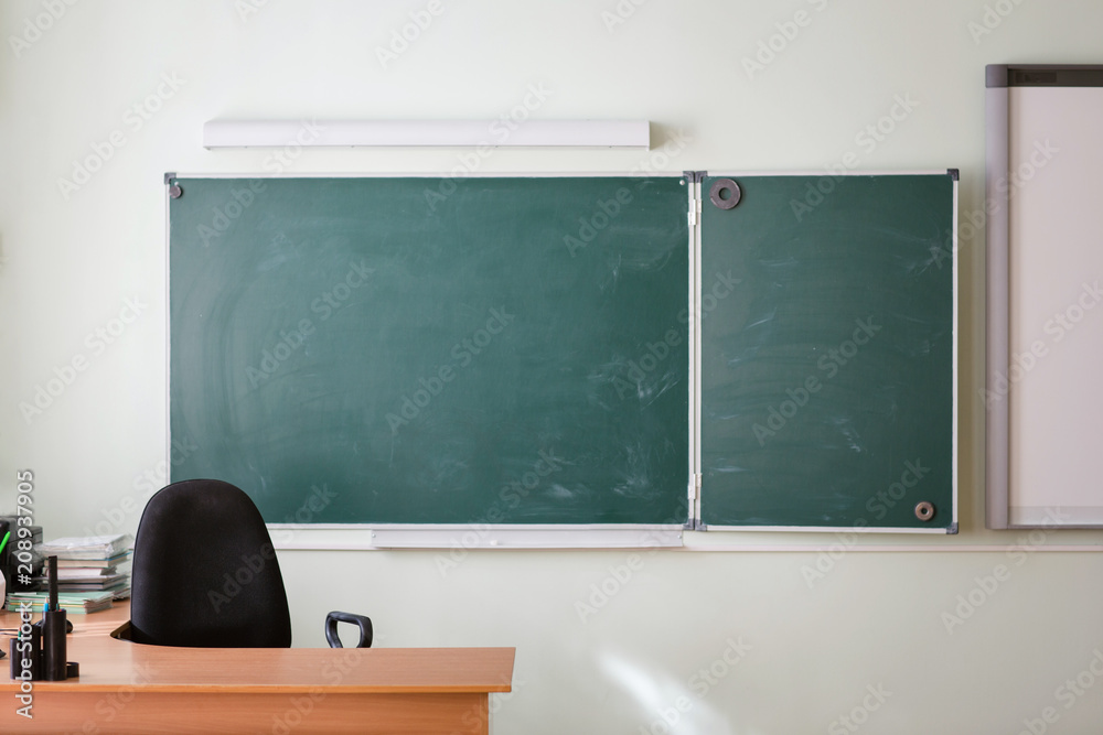 School classroom background without young student; view of class room ...