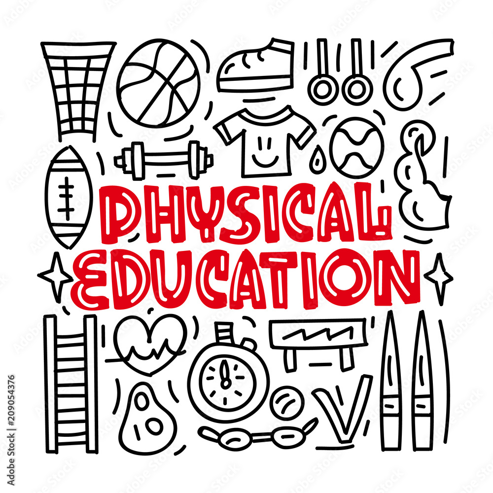 Physical education. Subject concept.Lettering card. Vector illustration ...