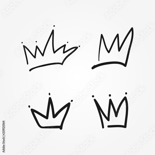 Set of isolated crowns drawn by hand. Sketch, doodle, scribble. Stock ...