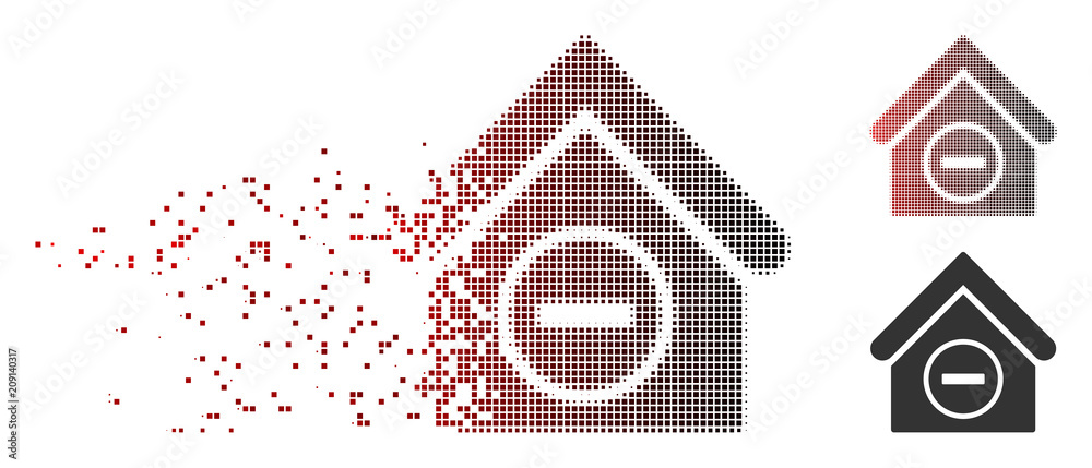 Vector remove building icon in dissolved, pixelated halftone and ...