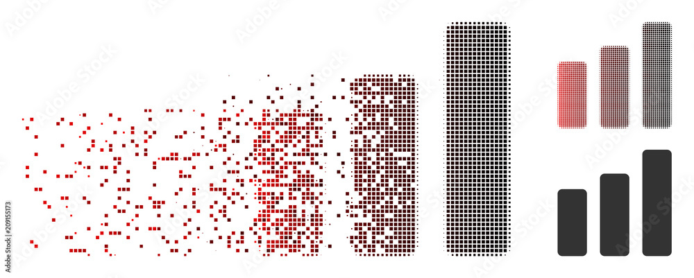 Vector bar chart increase icon in dispersed, dotted halftone and ...