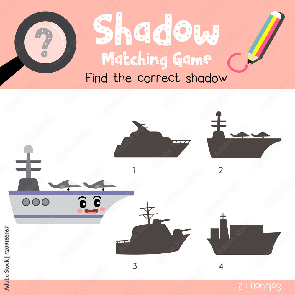 Shadow matching game of Aircraft Carrier side view transportations for ...