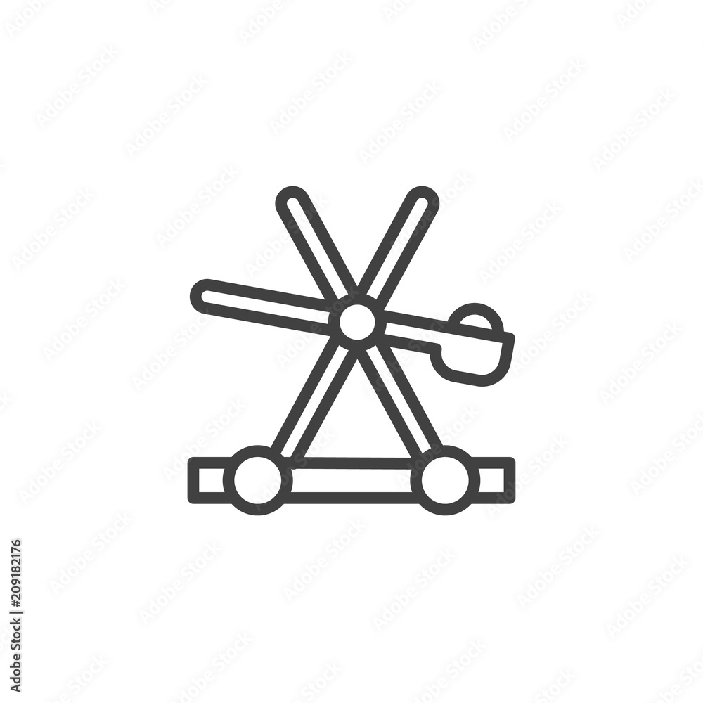 Medieval wooden catapult outline icon. linear style sign for mobile ...