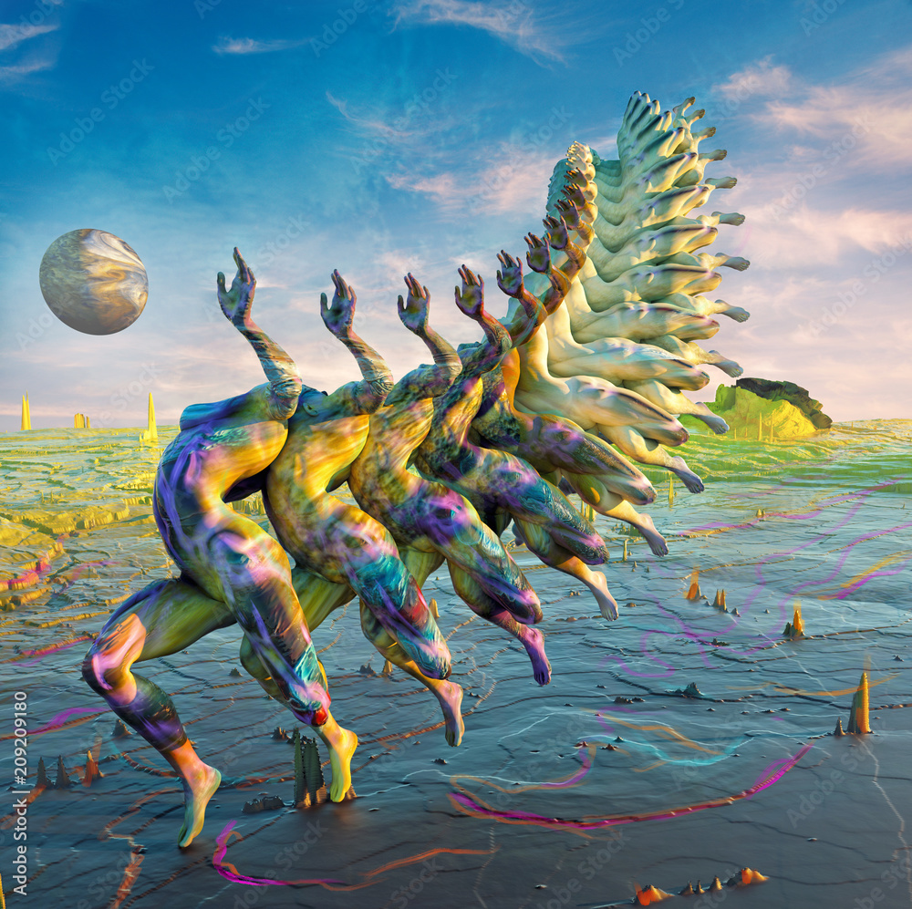 Human Dragon Sculpture in alien environment Stock Illustration | Adobe ...