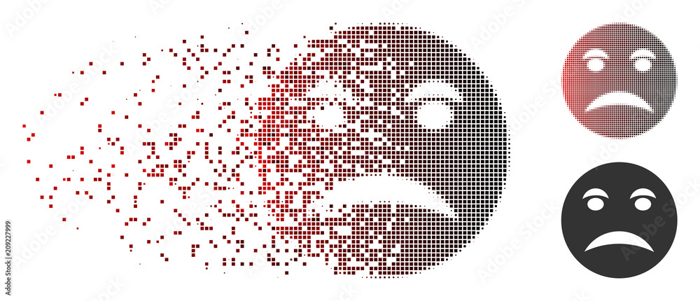 Vector angry smiley icon in sparkle, pixelated halftone and undamaged ...