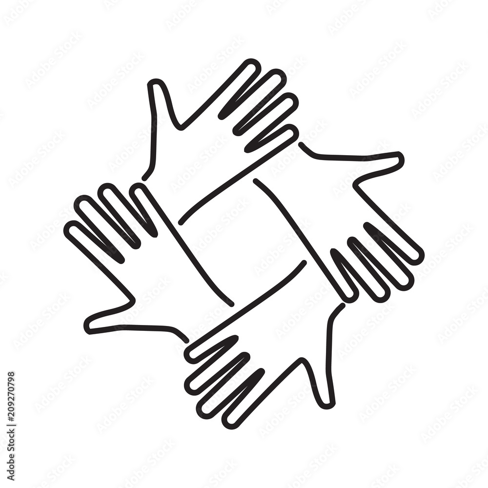 Connected linear hands icon isolated on white background. Symbol of ...