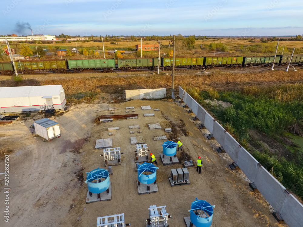 Construction of a transformer substation near the railway Stock Photo ...