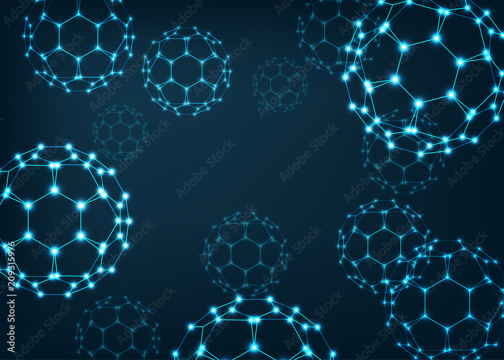 Abstarct scientific background with buckyball fullerene molecules ...