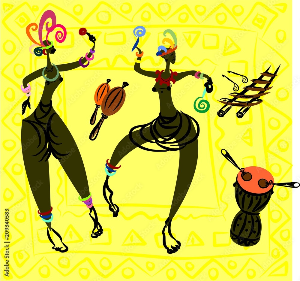Vetor Hand drawn women in a cartoon style dancing ritual dance. Vector ...