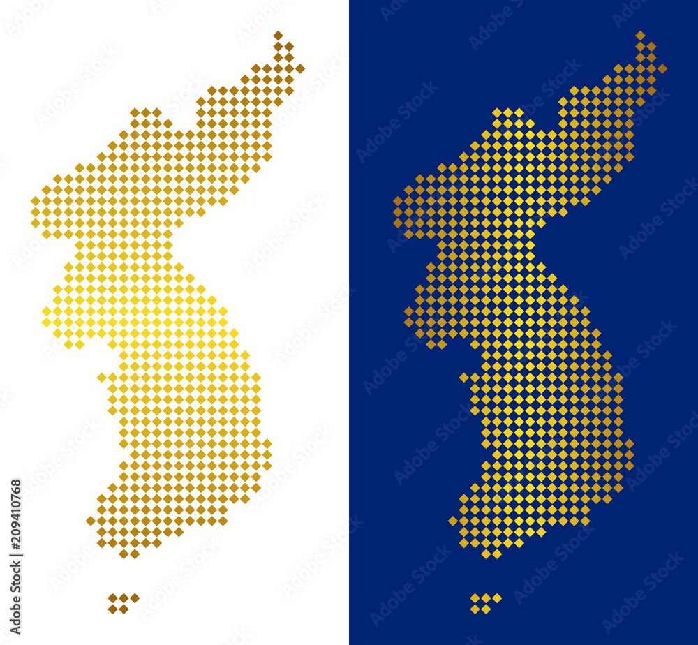 Gold Colored dot North and South Korea map. Vector geographical maps in ...