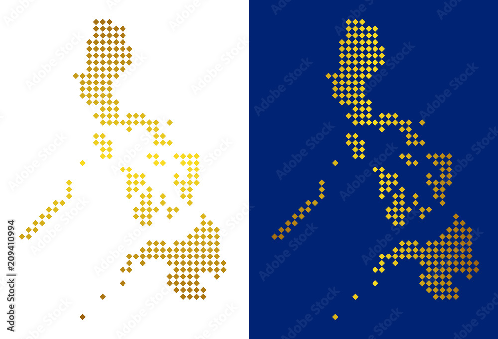 Golden dotted Philippines map. Vector territory maps in gold colors ...