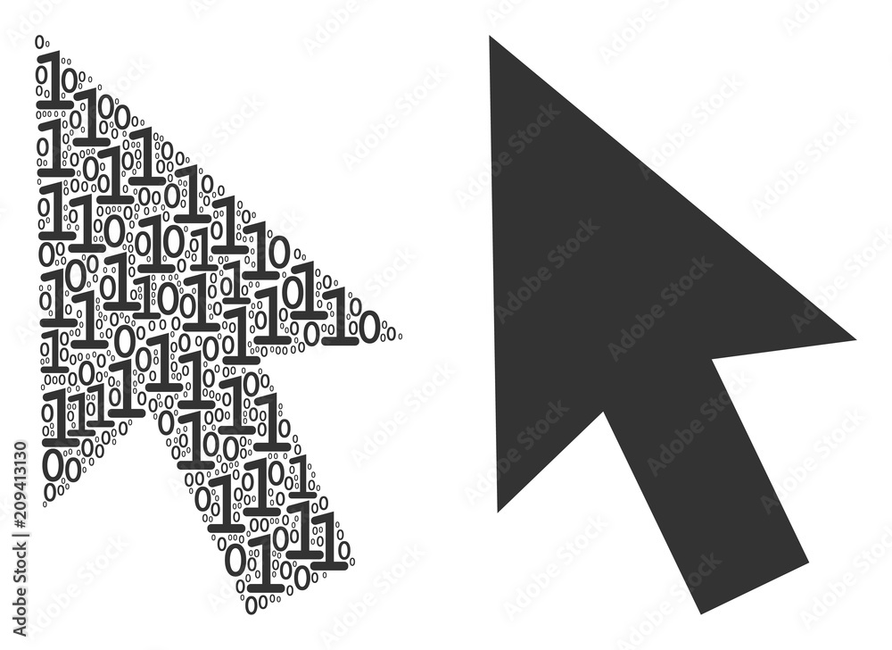 Cursor arrow mosaic icon of zero and one symbols in random sizes ...