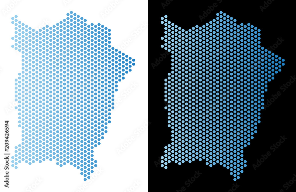 Hex-Tile Penang Island map. Vector territorial scheme in light blue ...