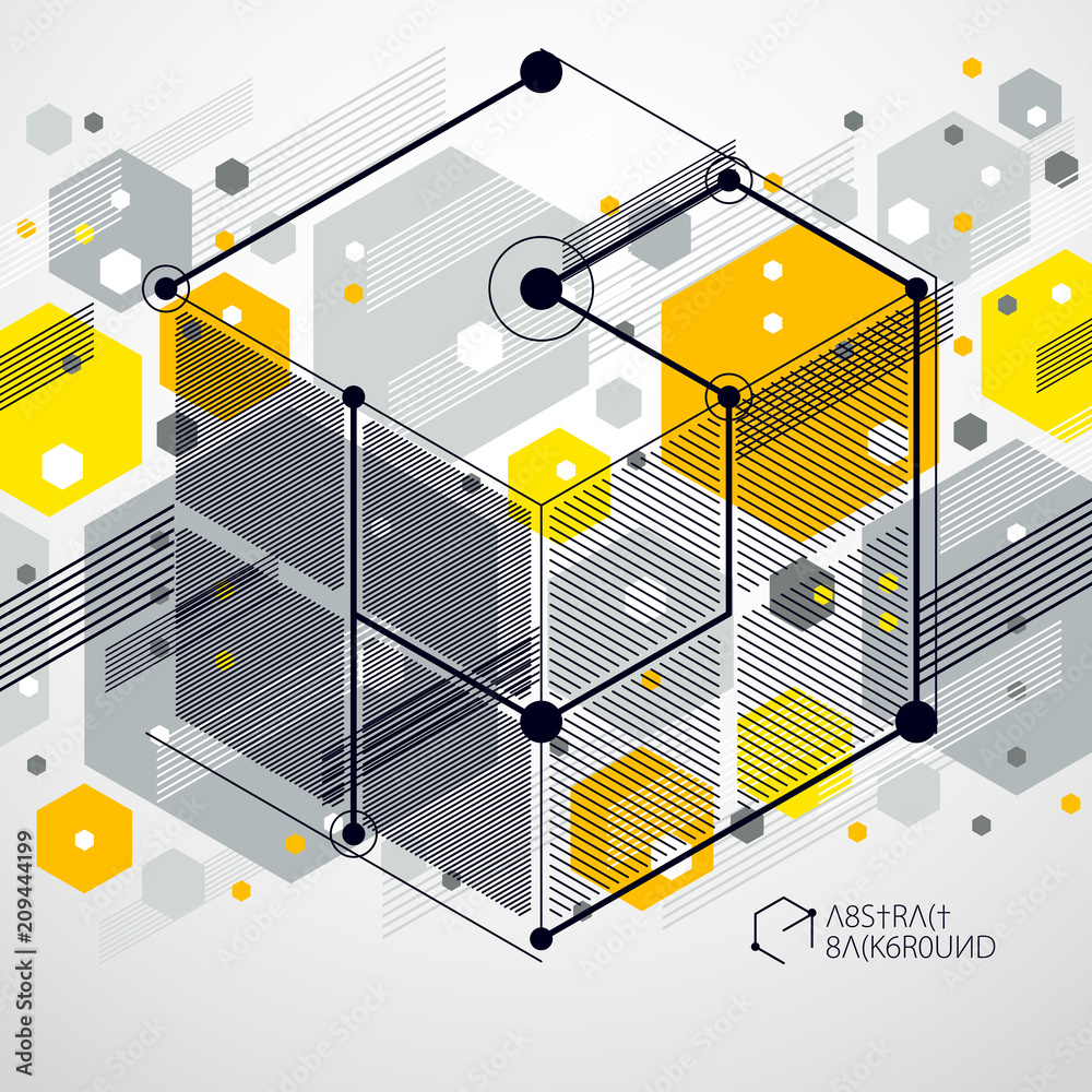 Trend isometric geometric pattern yellow background with bright blocks ...