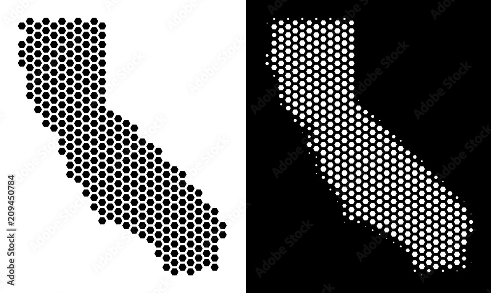 Vector de Stock Honeycomb California map. Vector territorial plan in ...
