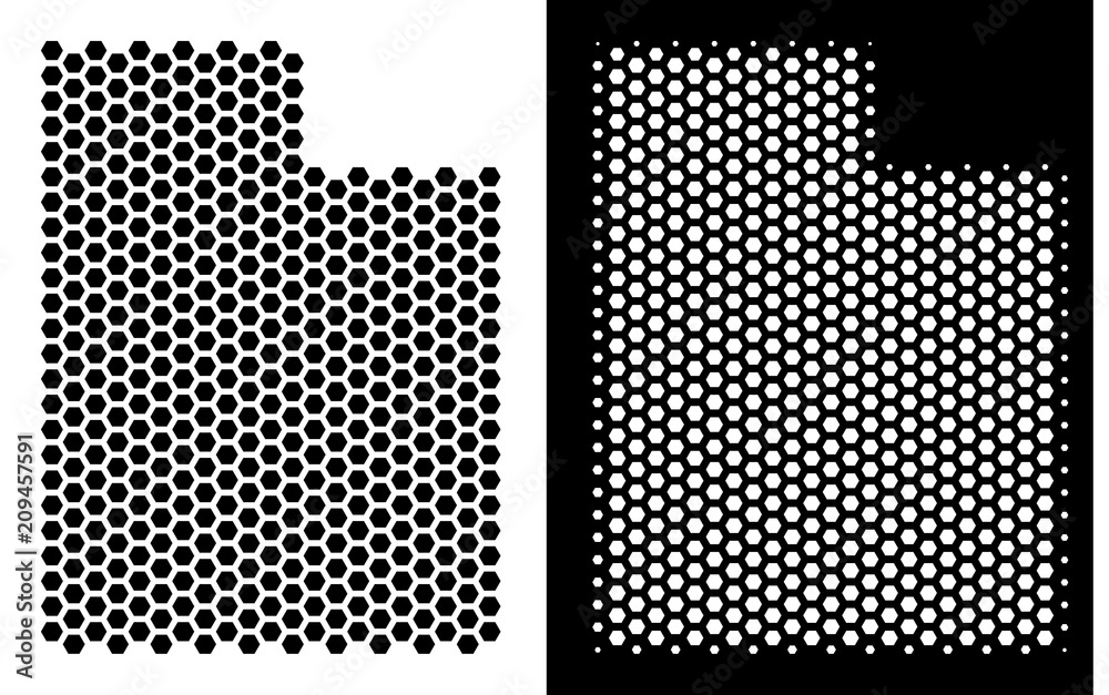 Hexagon Utah State map. Vector territorial plan in black and white ...