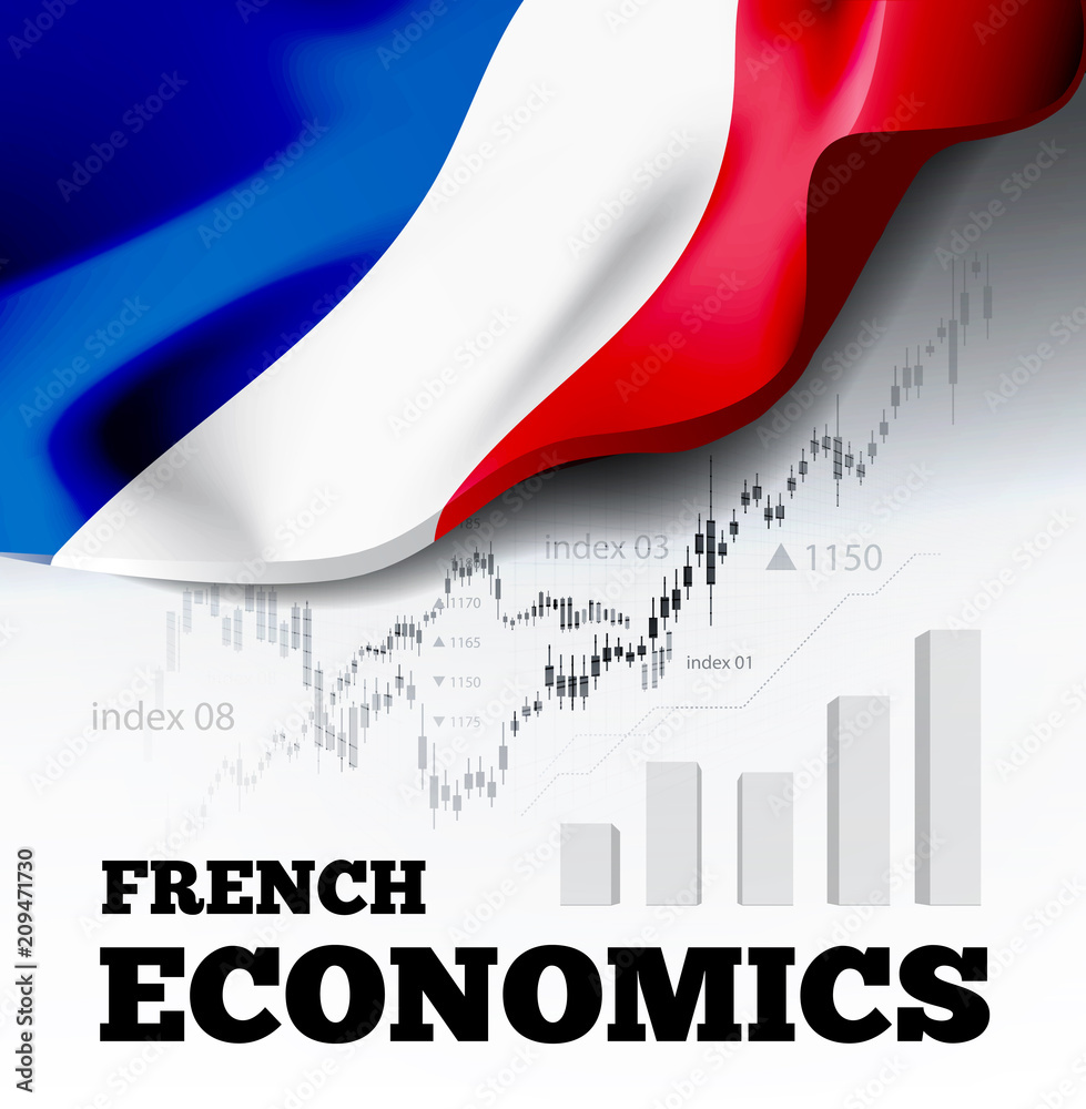 French economics vector illustration with france flag and business ...