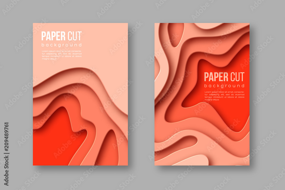 3d paper cut vertical banners. Shapes with shadow in different ...