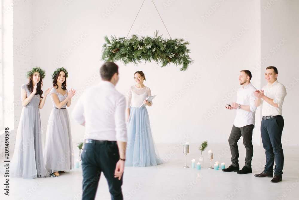 Master of ceremony speech and bridesmaids and groommen are waiting for ...