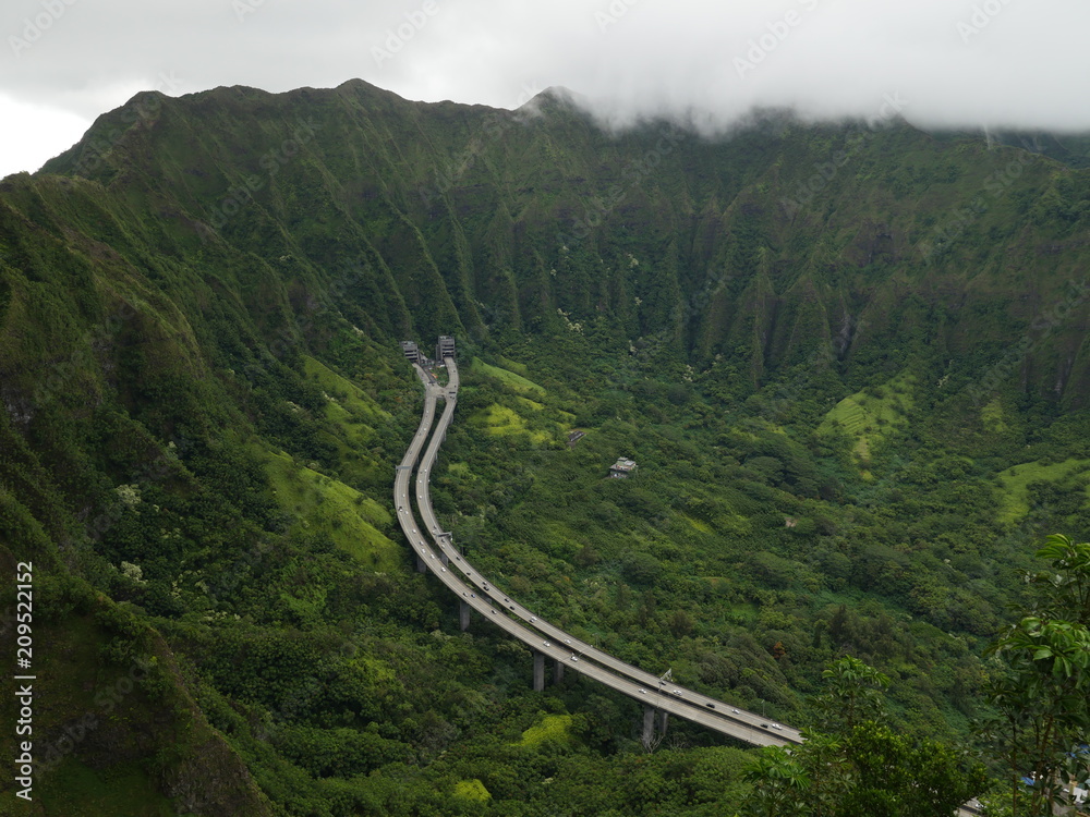 H3 highway tunnels enters from Kaneohe windward side Oahu island Hawaii ...