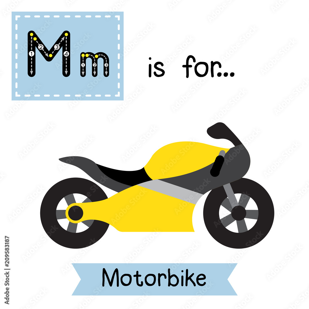 Letter M cute children colorful transportations ABC alphabet tracing ...