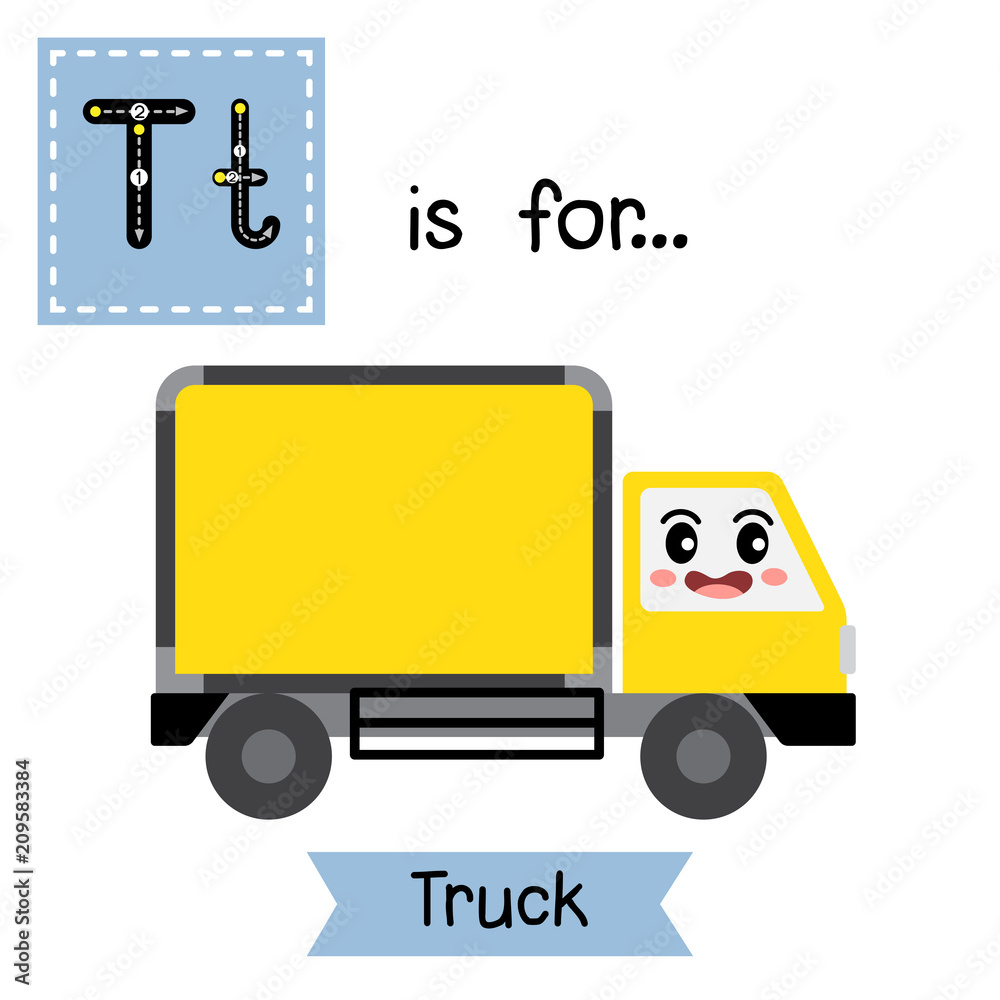 Letter T cute children colorful transportations ABC alphabet tracing ...