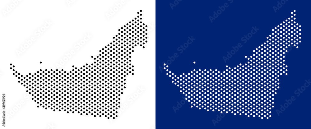 Pixel Arab Emirates map. Vector geographic map on white and blue ...