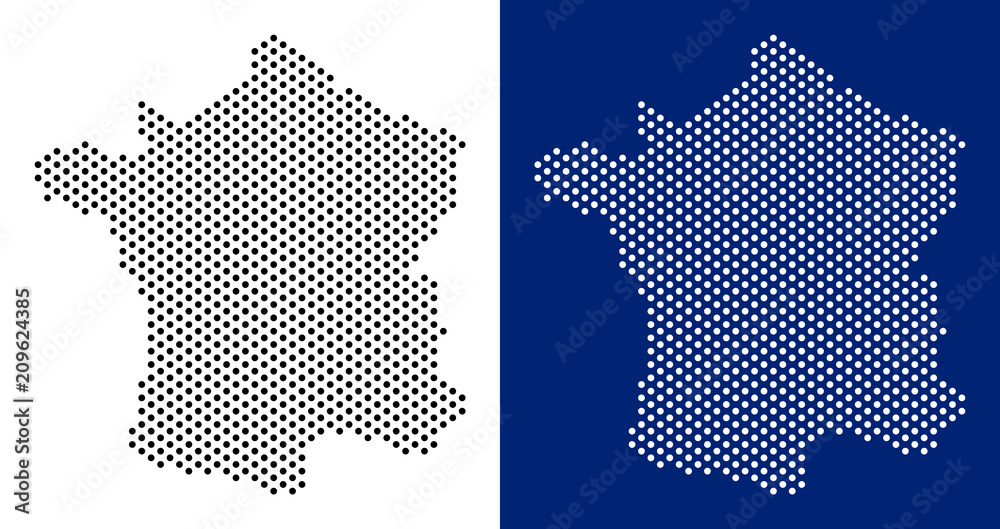 Pixel France map. Vector geographic map on white and blue backgrounds ...