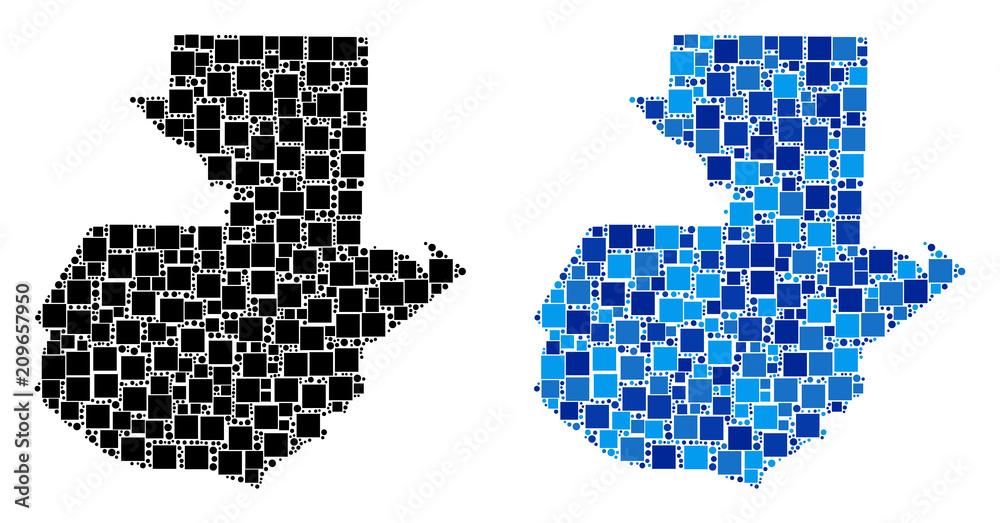 Dotted Guatemala map versions. Abstract geographic map variant done ...