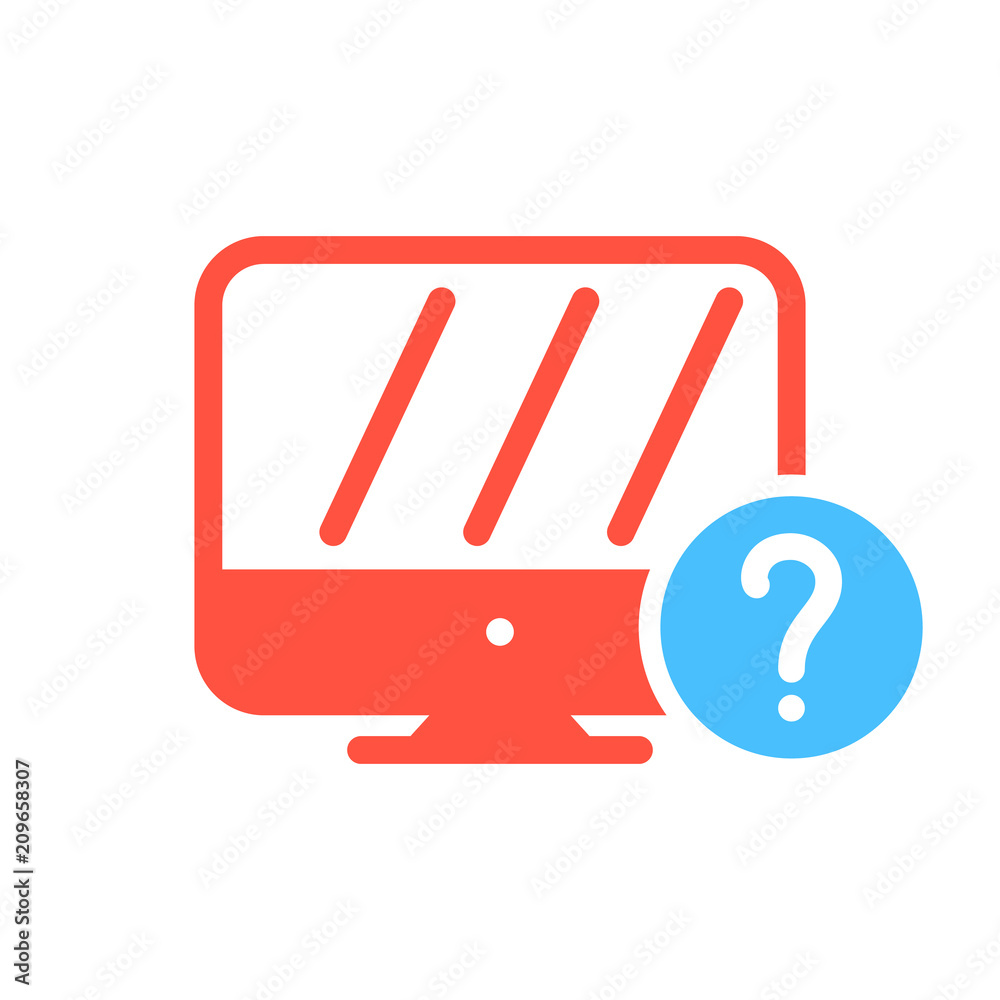 Monitor icon, technology icon with question mark. Monitor icon and help ...