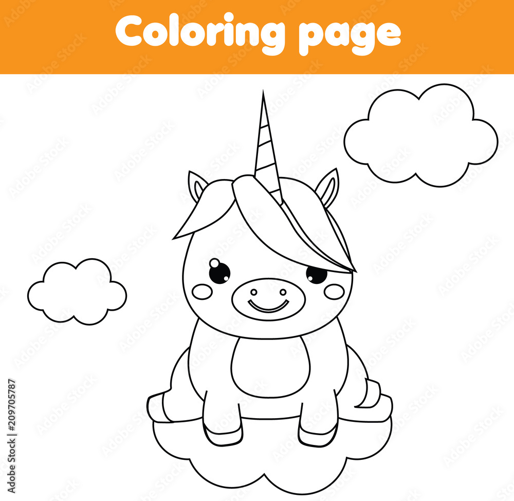Unicorn coloring page. Educational children game. Drawing printable ...