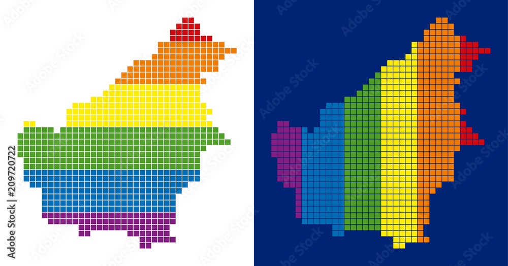 Dotted LGBT Borneo Island map versions. Vector geographic maps in ...