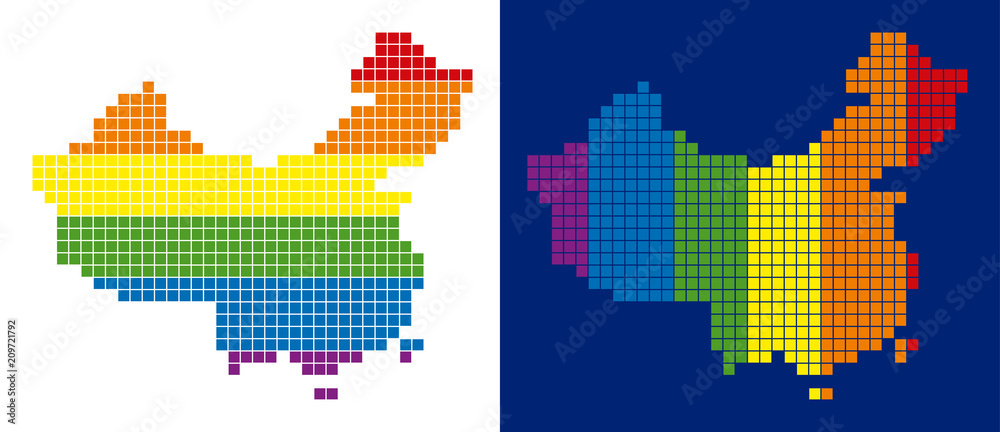 Dot LGBT China map variants. Vector geographic maps in LGBT flag colors ...