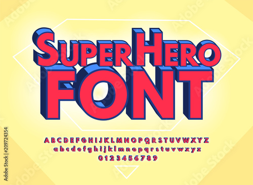 Superhero abstract font and alphabet with numbers. Colorful Comics ...