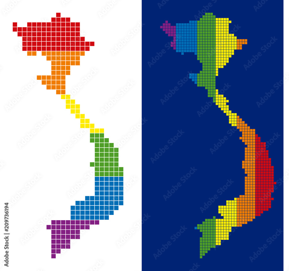 Dotted LGBT Vietnam map versions. Vector geographic maps in rainbow ...