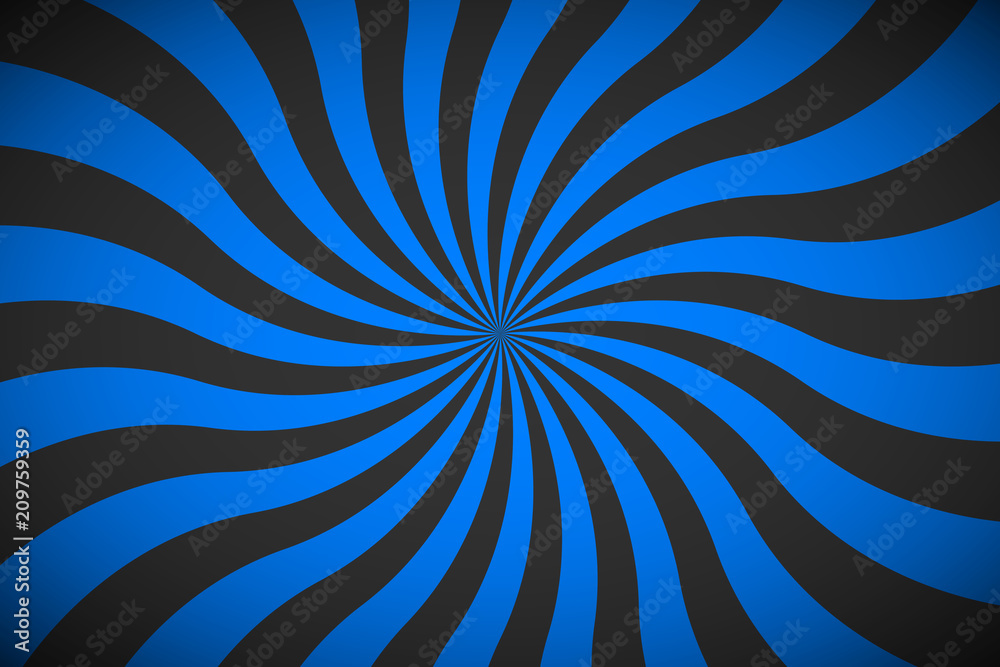 Decorative retro blue spiral background, swirling radial pattern ...