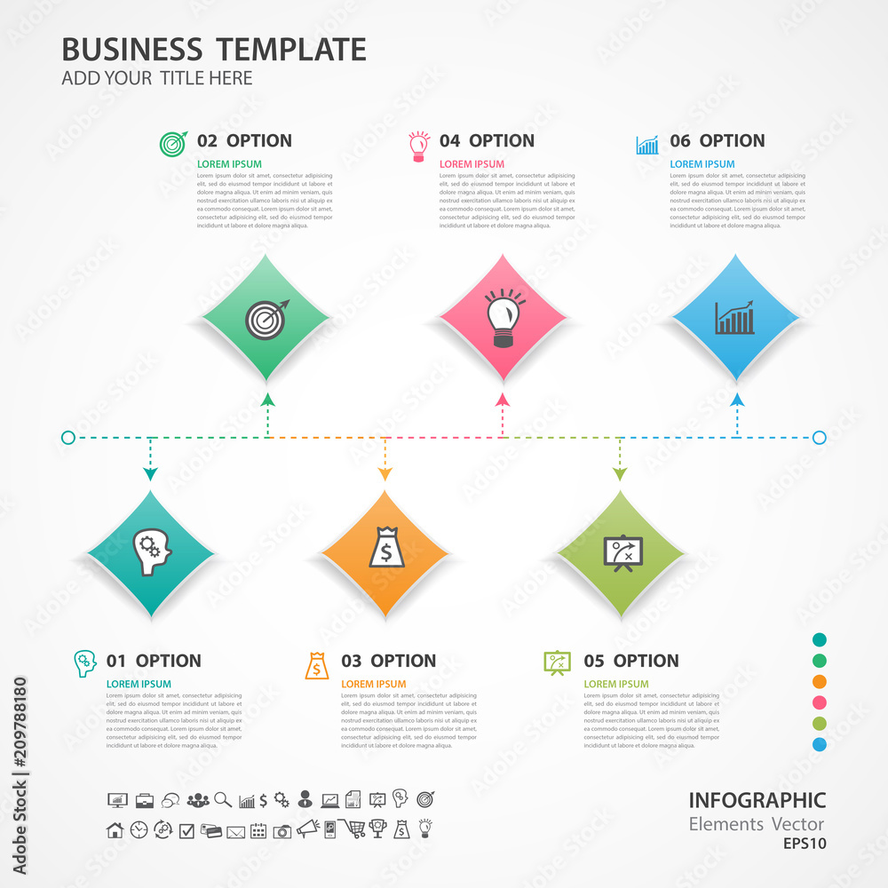 Vector de Stock Infographics elements diagram with 6 steps, options ...