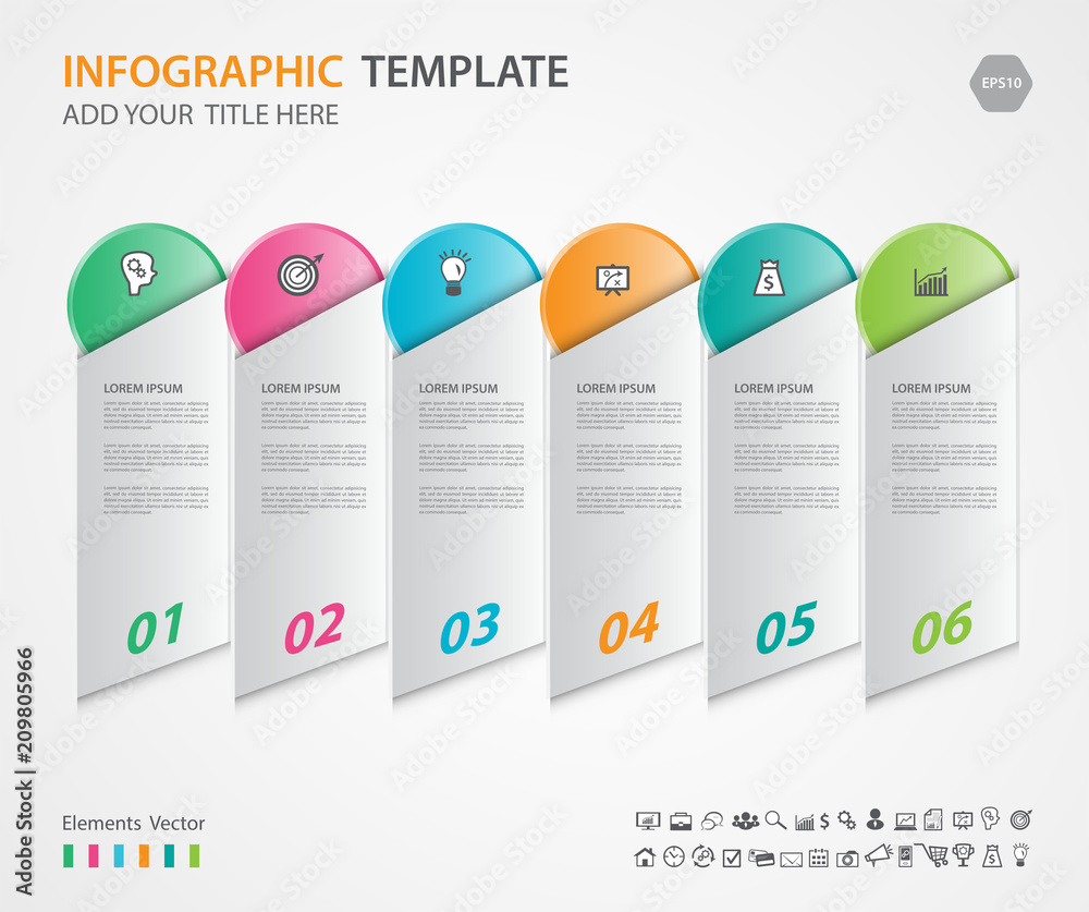 Infographics elements diagram with 6 steps, options, Vector illustration, Rectangular 3d icon ...
