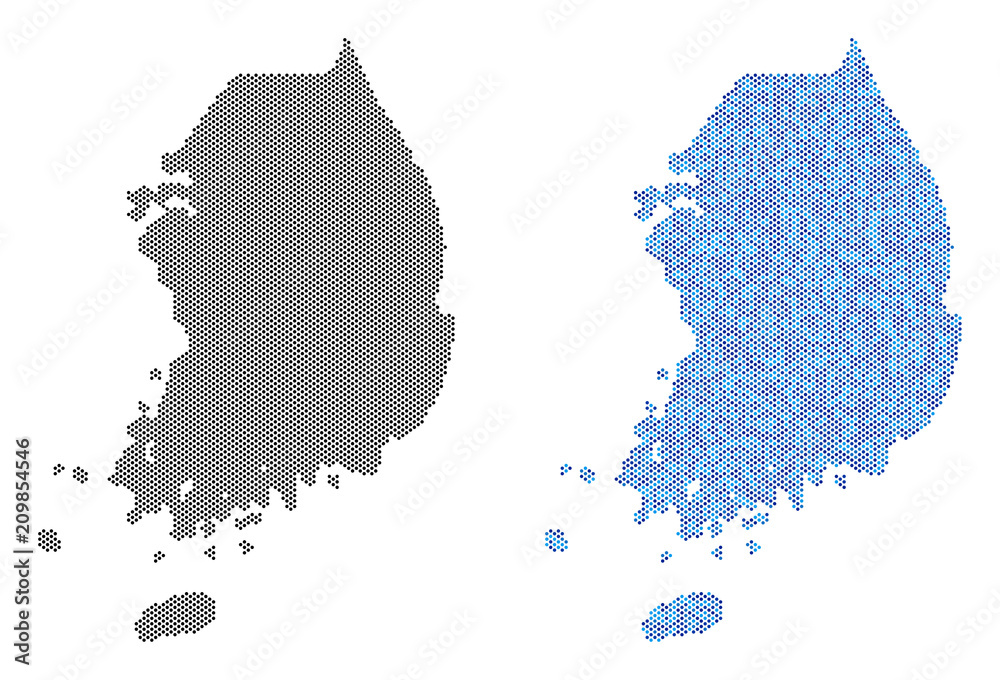 Pixelated South Korea map variants. Vector territory schemes in black ...