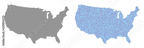Pixel USA map version. Vector territory schemes in black color and blue ...