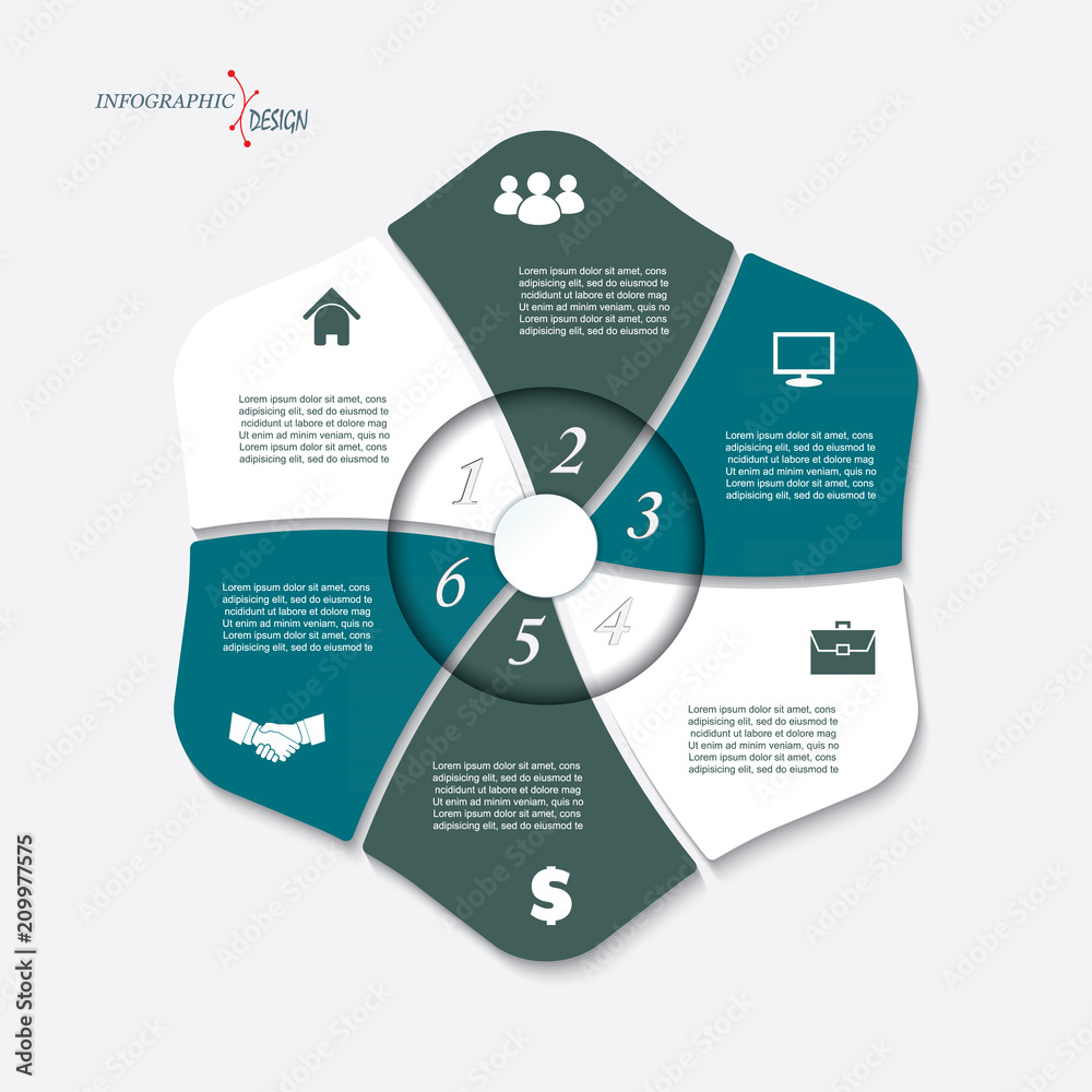 Vector infographic template with 6 steps, parts, options, sectors ...