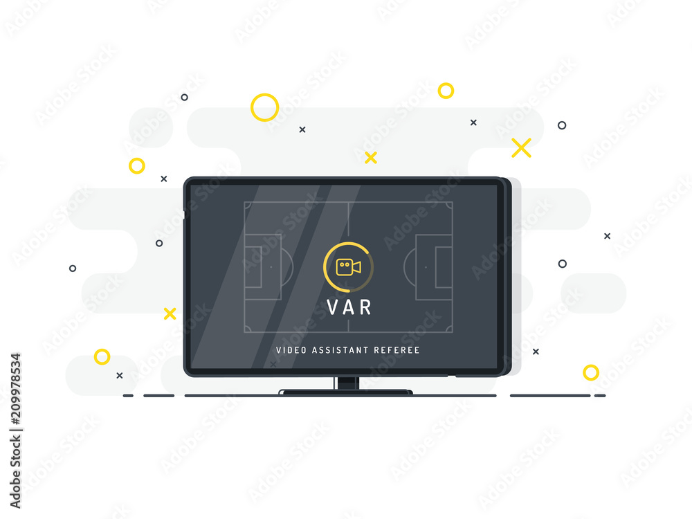 Video Assistant Referee. Soccer / football VAR System on the TV screen ...