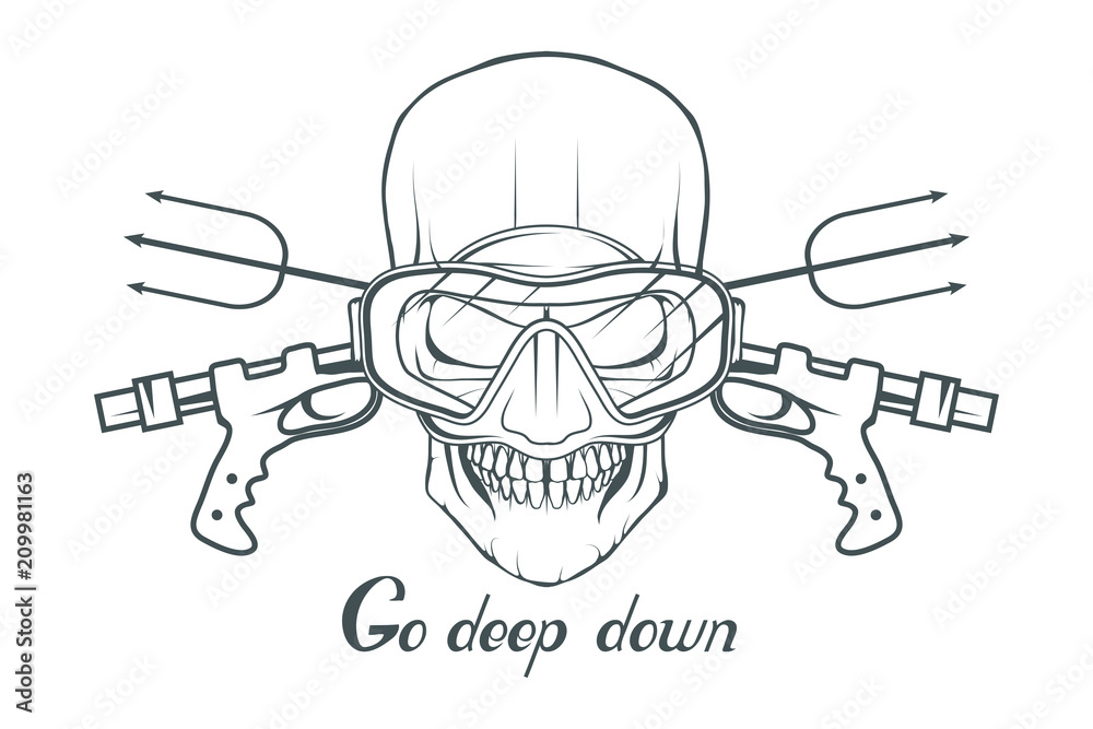 Diving. Scuba diving logo. Diver mask. Scuba-diving helmet. Skull in ...